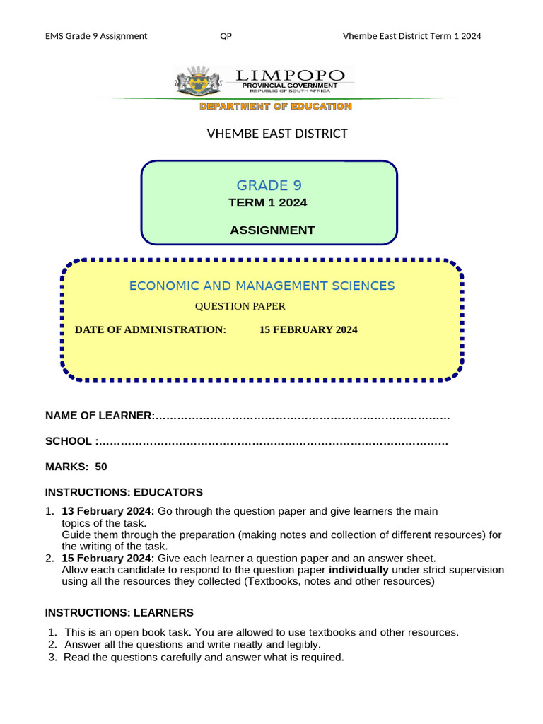 Ems GR 09 QP - t1 - Assignment - 2024-1 | PDF | Taxes | Goods