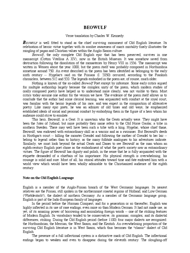 Beowulf: Old English Epic Analysis | PDF | Beowulf | Geats