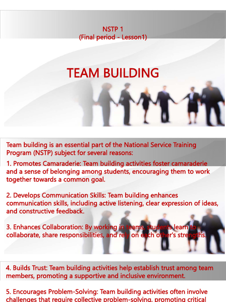 NSTP Team Building Presentation1 | PDF | Team Building | Organizational ...