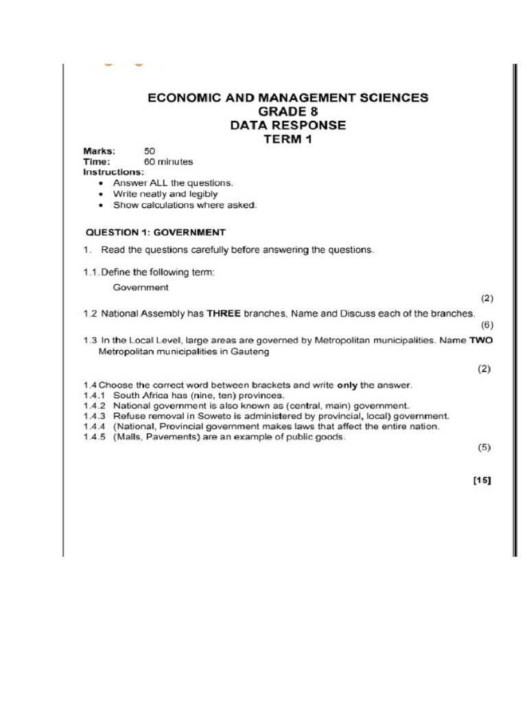 Ems Grade 8 Question Paper | PDF