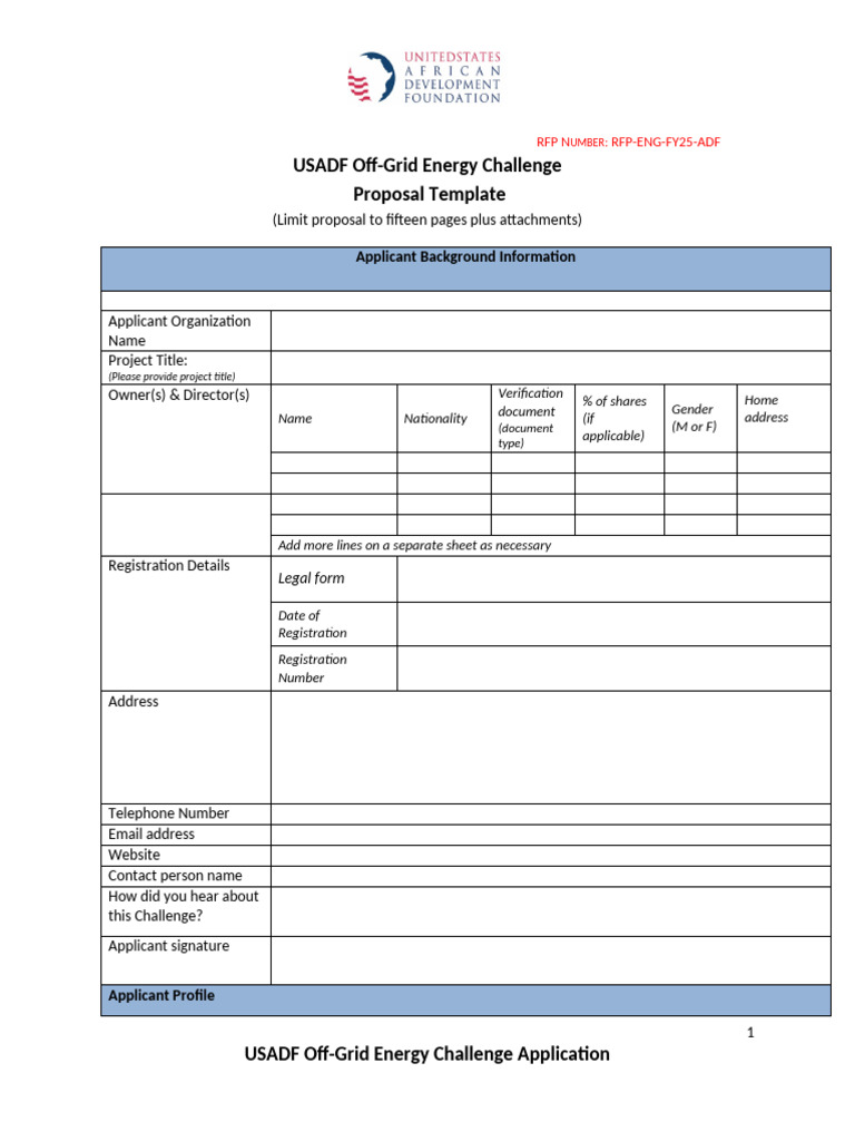 USADF Off-Grid Energy Challenge Application FY25 Template - FINAL | PDF ...