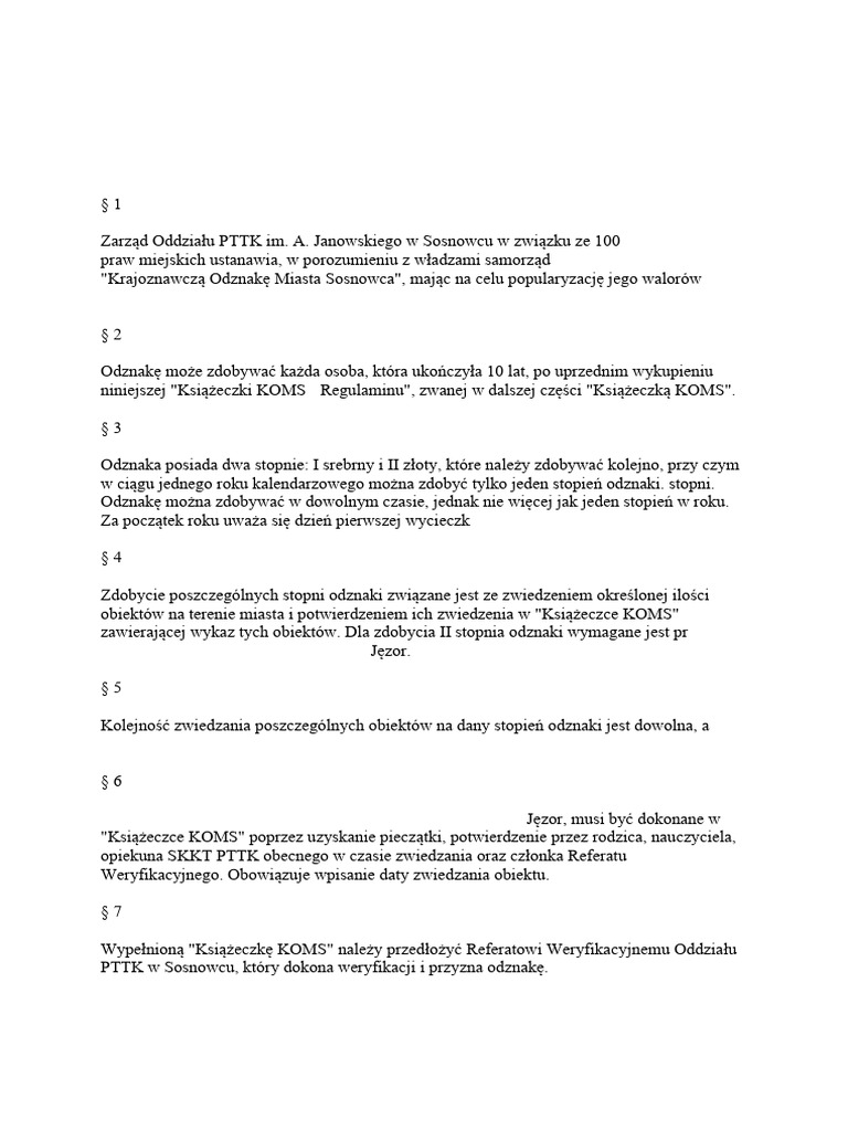 Krajoznawcza Odznaka Miasta Sosnowca | PDF