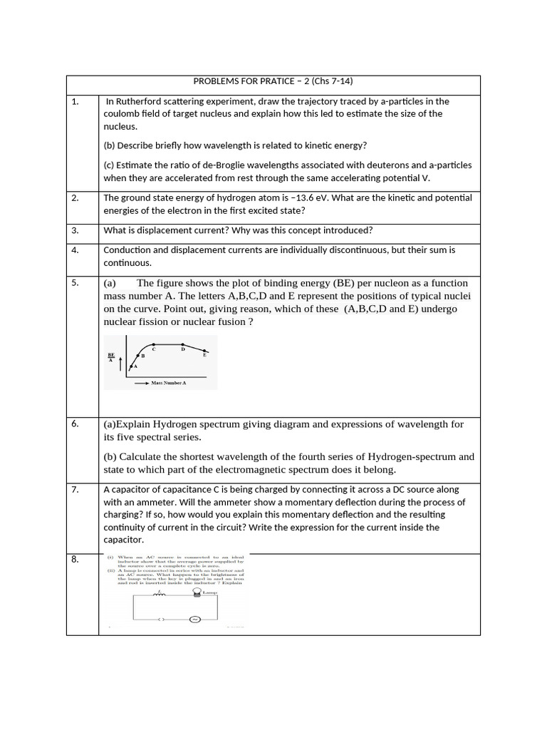 Problems For Pratice - 2 | PDF | Atomic Nucleus | Alternating Current