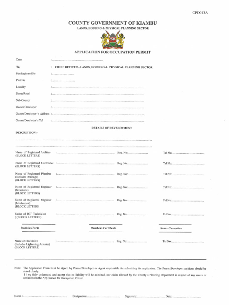 DCC - 008 - Application For Occupation Permit Form | PDF