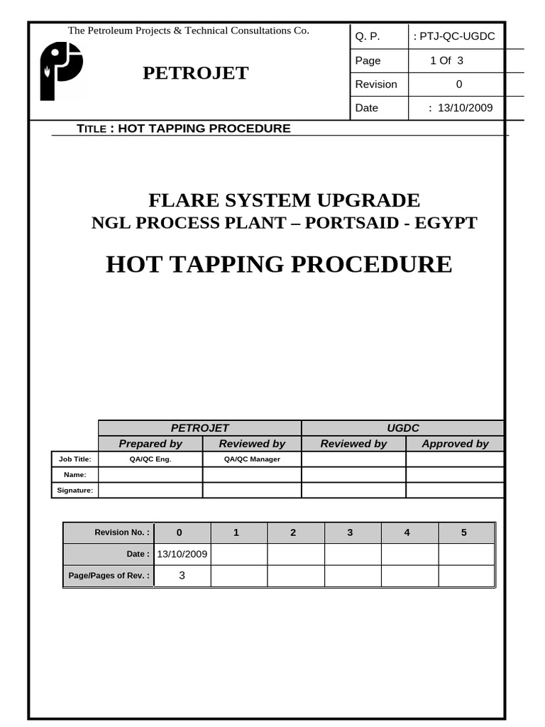 Hot Tap Procedure | PDF | Welding | Construction