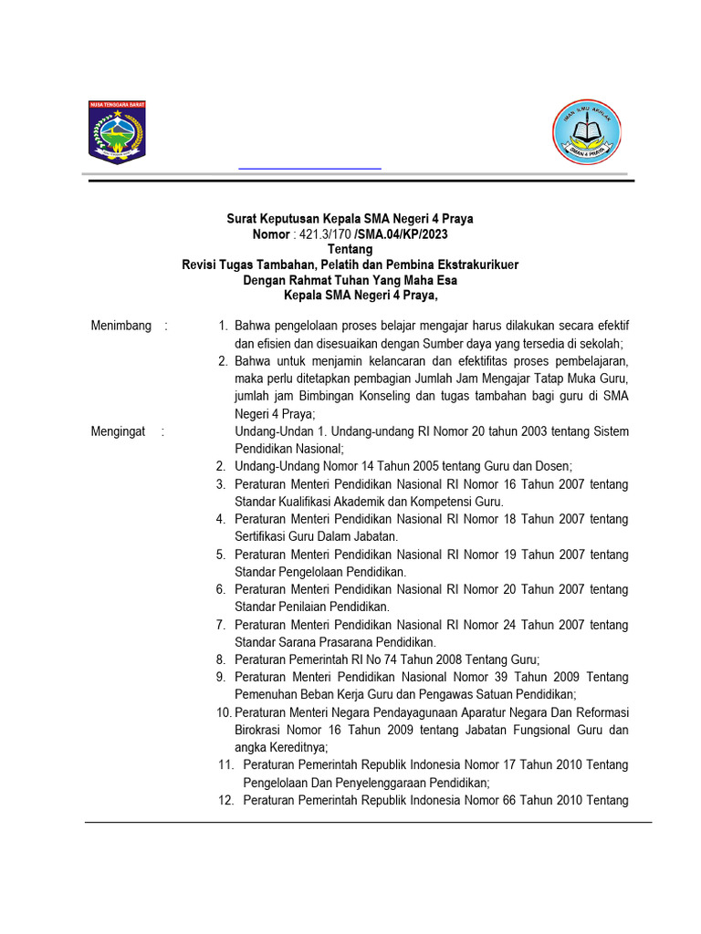 SK Tugas Tambahan 2025 | PDF