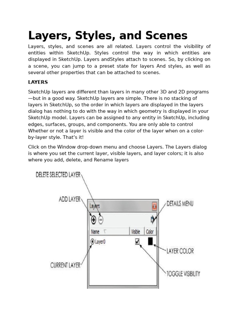 SketchUp Layers, Styles, and Scenes | PDF