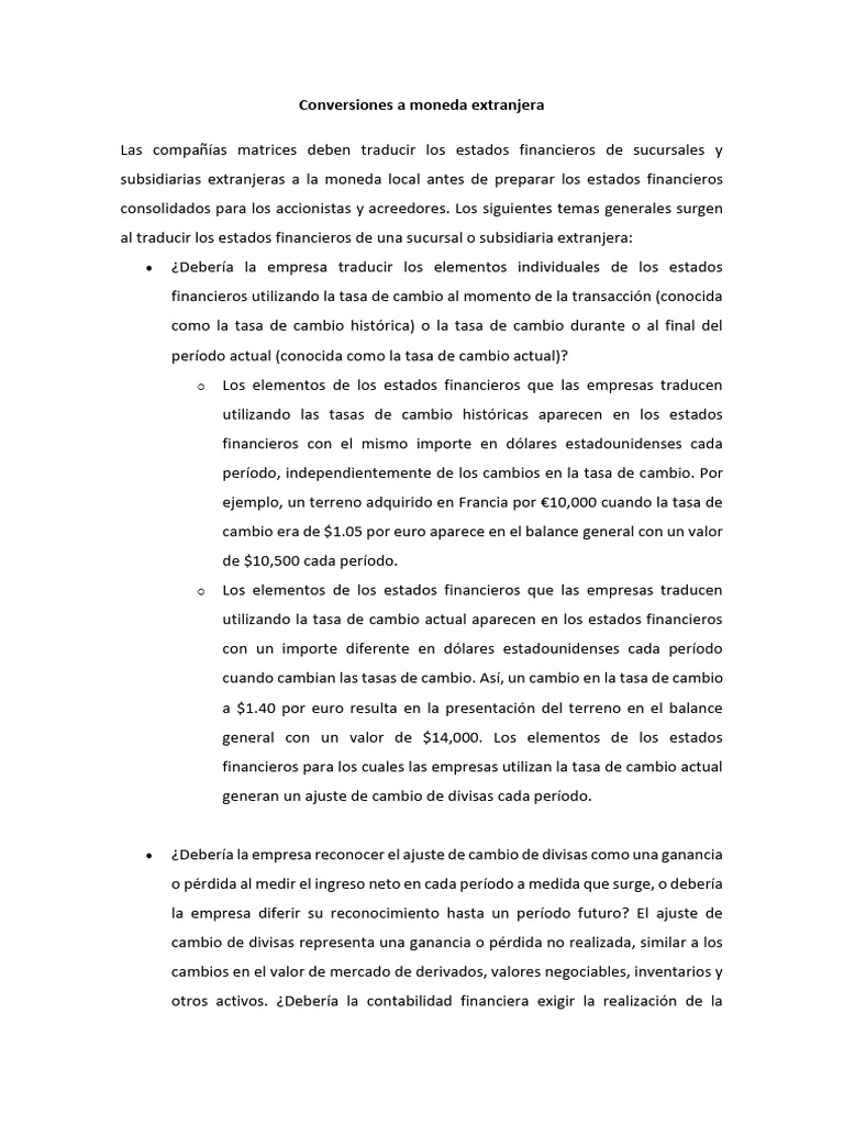 Resumen Conversión Moneda Extranjera 2024 | PDF | Contabilidad | Tipo ...