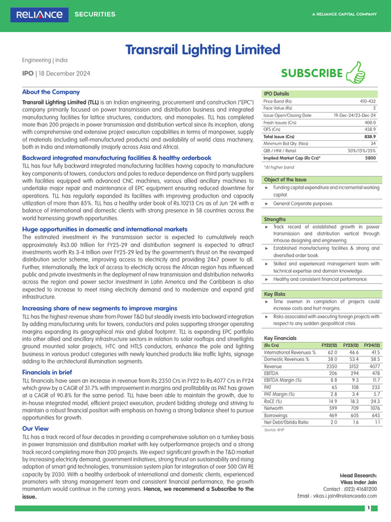 Transrail Lighting Limited - Ipo-1812124 | PDF | Investing | Securities ...