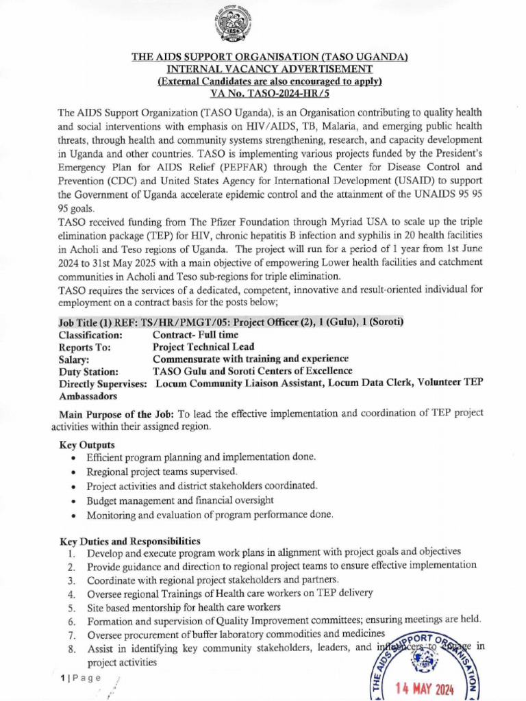 TASO Job Advert 14052024 Pfizer | PDF