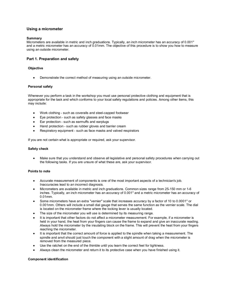 Using A Micrometer | PDF