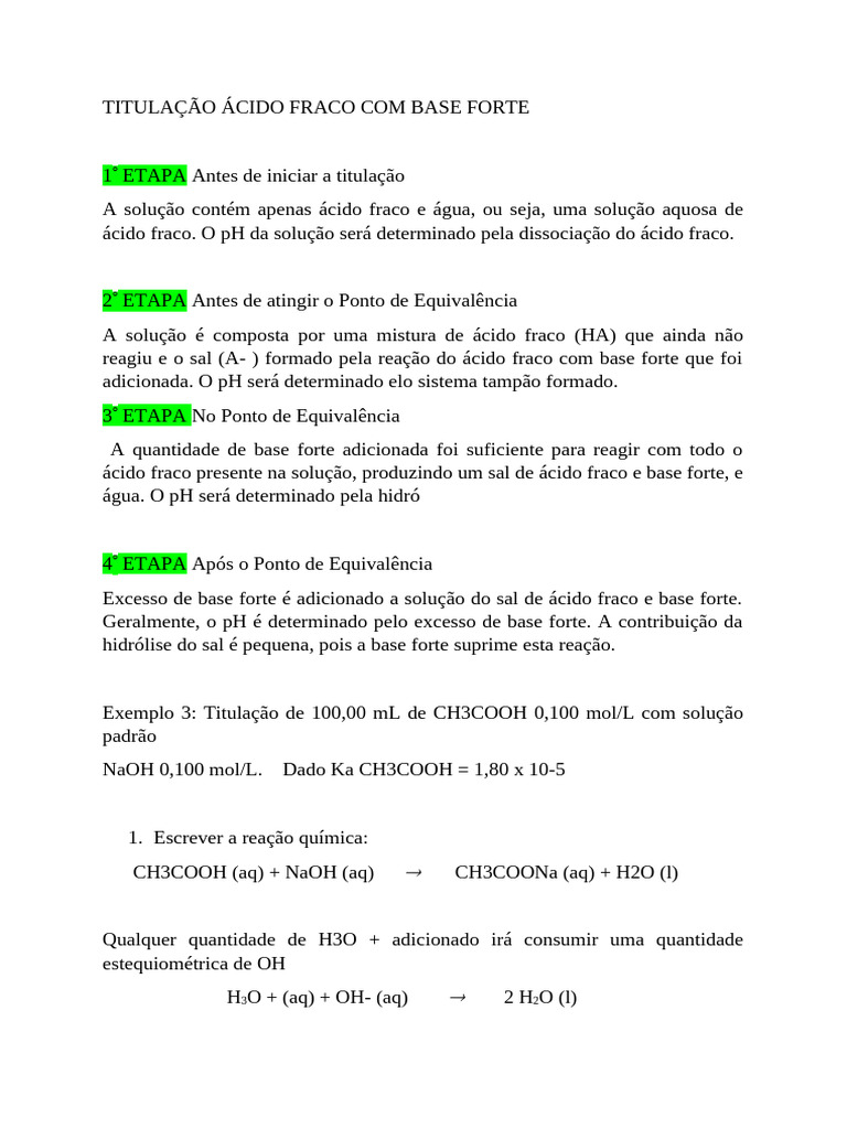 Titulação Ácido Fraco Com Base Forte-1 | PDF | Titulação | Química