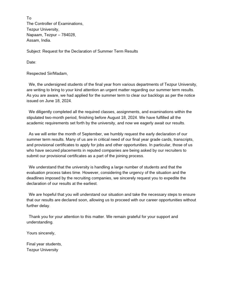 Urgent Request for Summer Term Results | PDF