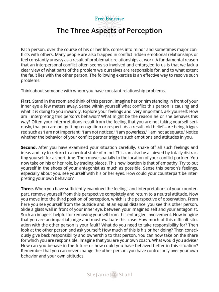 Exercise - 3 Aspects of Perception | PDF | Feeling | Reason