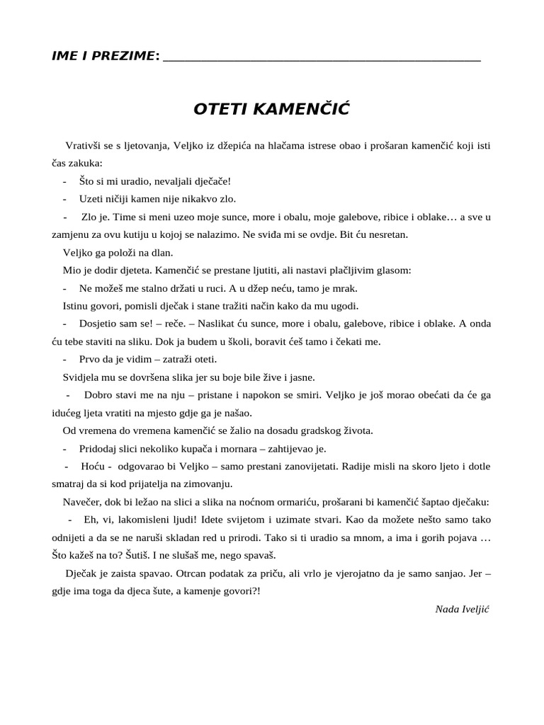 Citanje S Razumijevanjem - Nastavni Listic 9 | PDF