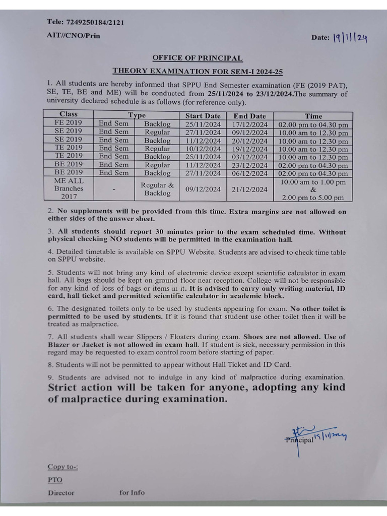 SPPU Theory Exam Nov Dec 2024 Students Noticeedit2 | PDF
