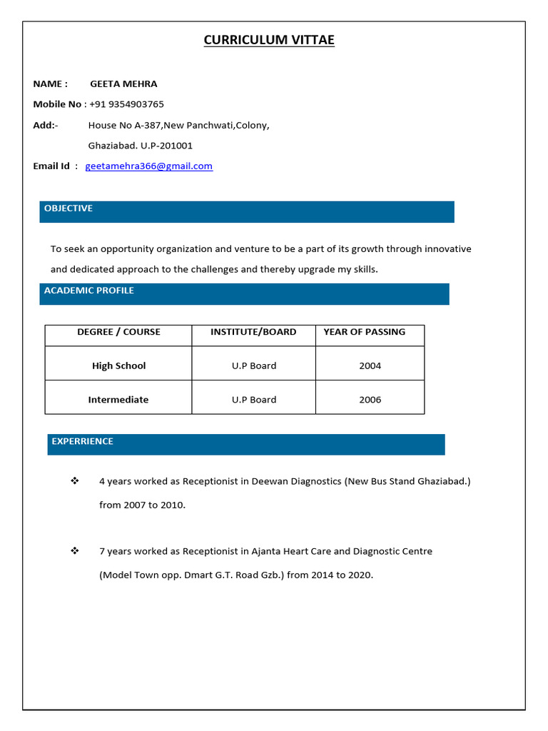 CURRICULUM VITTAE | PDF