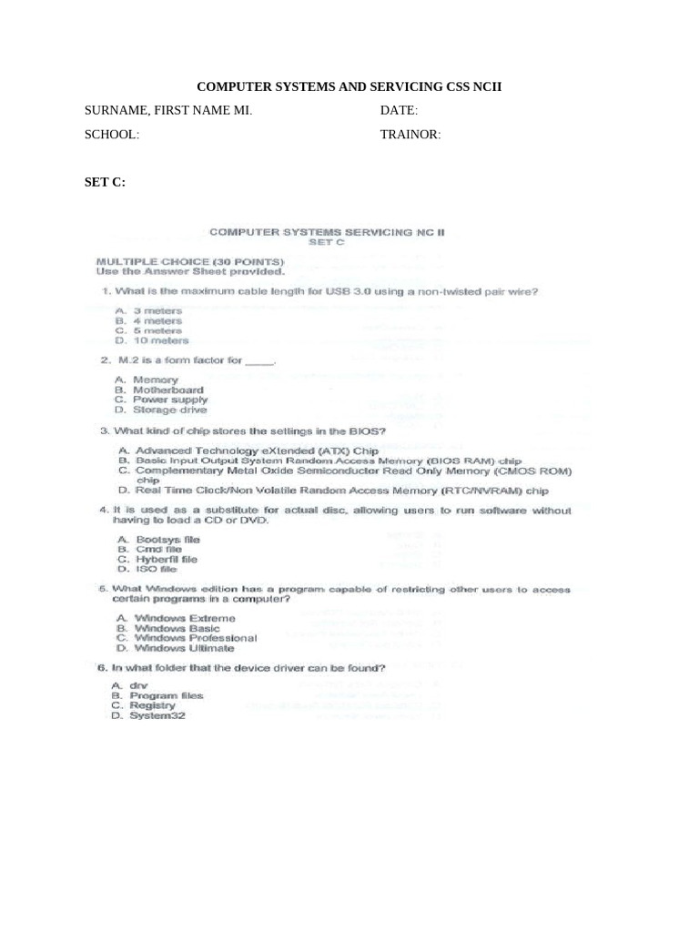 Reviewer For SET C COMPUTER SYSTEMS AND SERVICING CSS NCII | PDF
