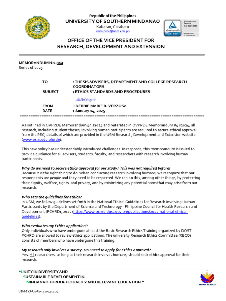 Memo 05a - Ethics Procedures | PDF | Risk