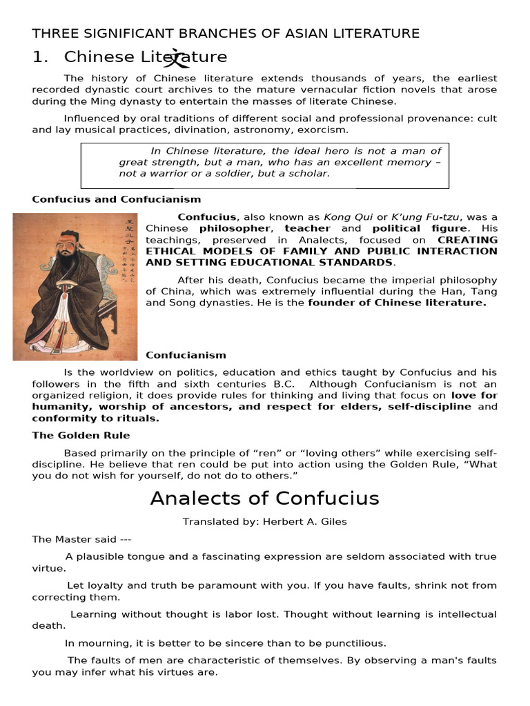 Three Significant Branches of Asian Literature | PDF | Confucius ...