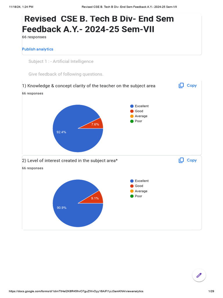 CSE B. Tech End Sem Feedback 2024-25 | PDF | Teachers | Lecture