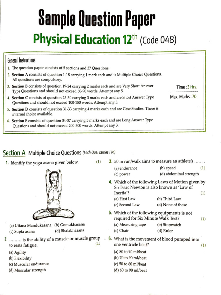 Physical Education, Sample Paper 2 | PDF