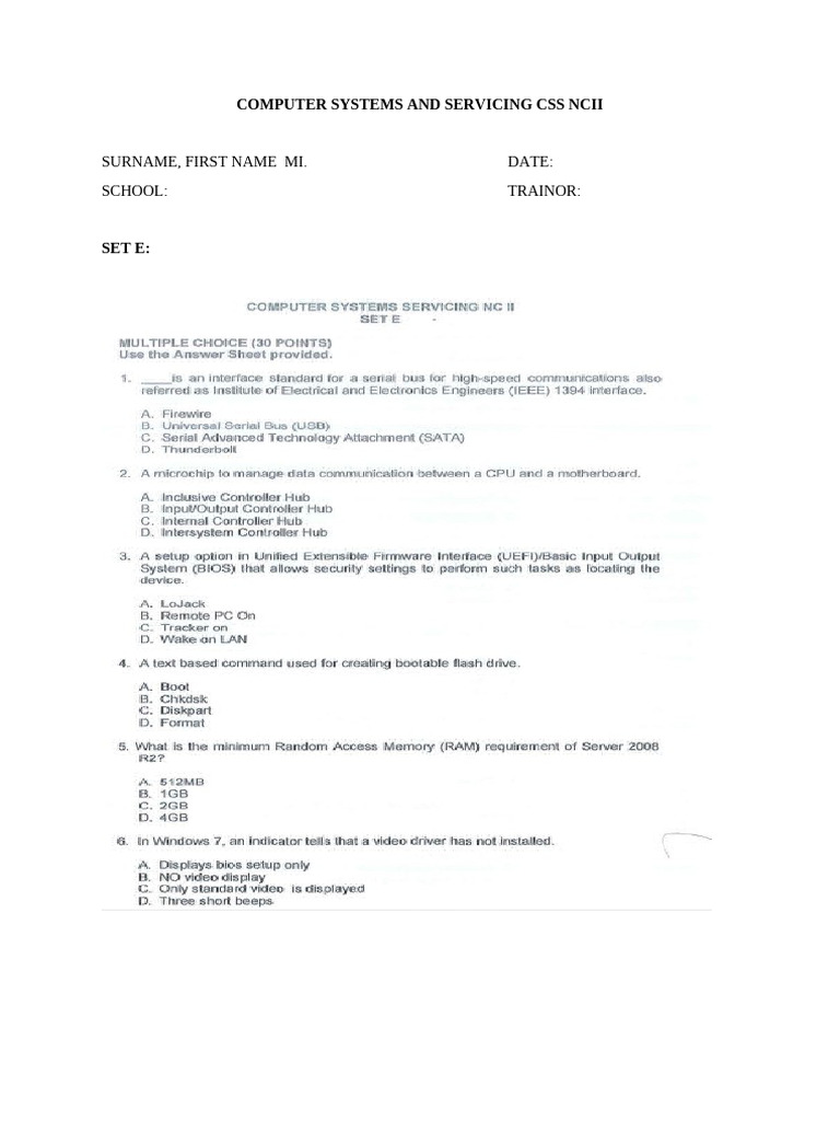SET-E-COMPUTER-SYSTEMS-AND-SERVICING-CSS-NCII | PDF