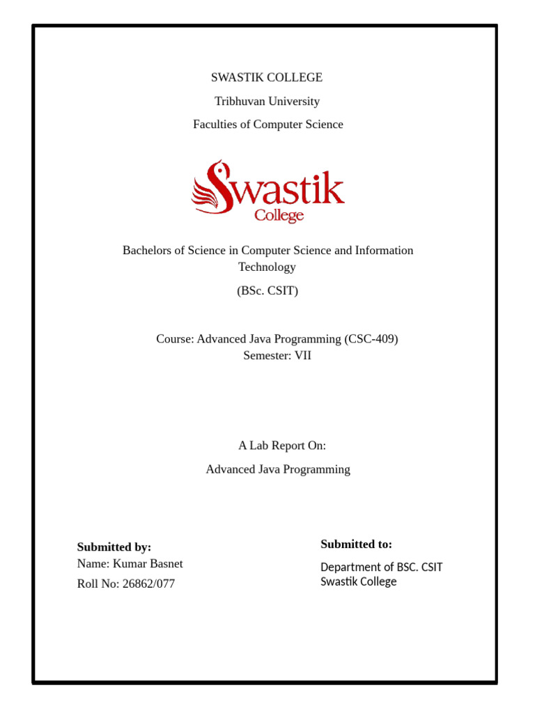 Advanced Java Lab Report - BSc. CSIT | PDF