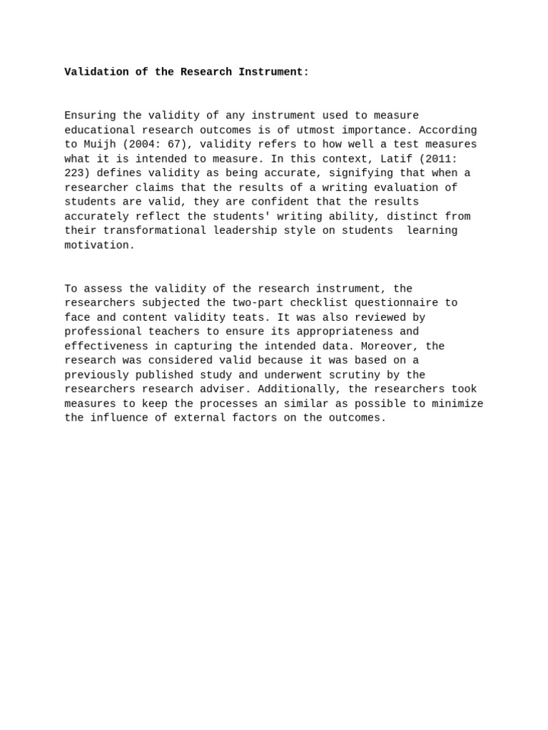 Validation of The Research Instrument | PDF