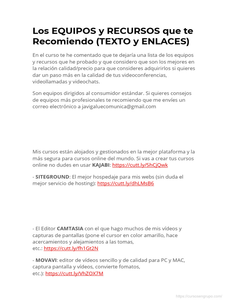 1 Los EQUIPOS y RECURSOS Que Te Recomiendo (TEXTO y ENLACES) | PDF ...
