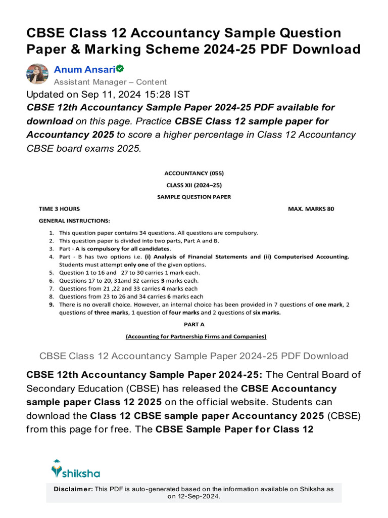 Accounts sample paper | PDF