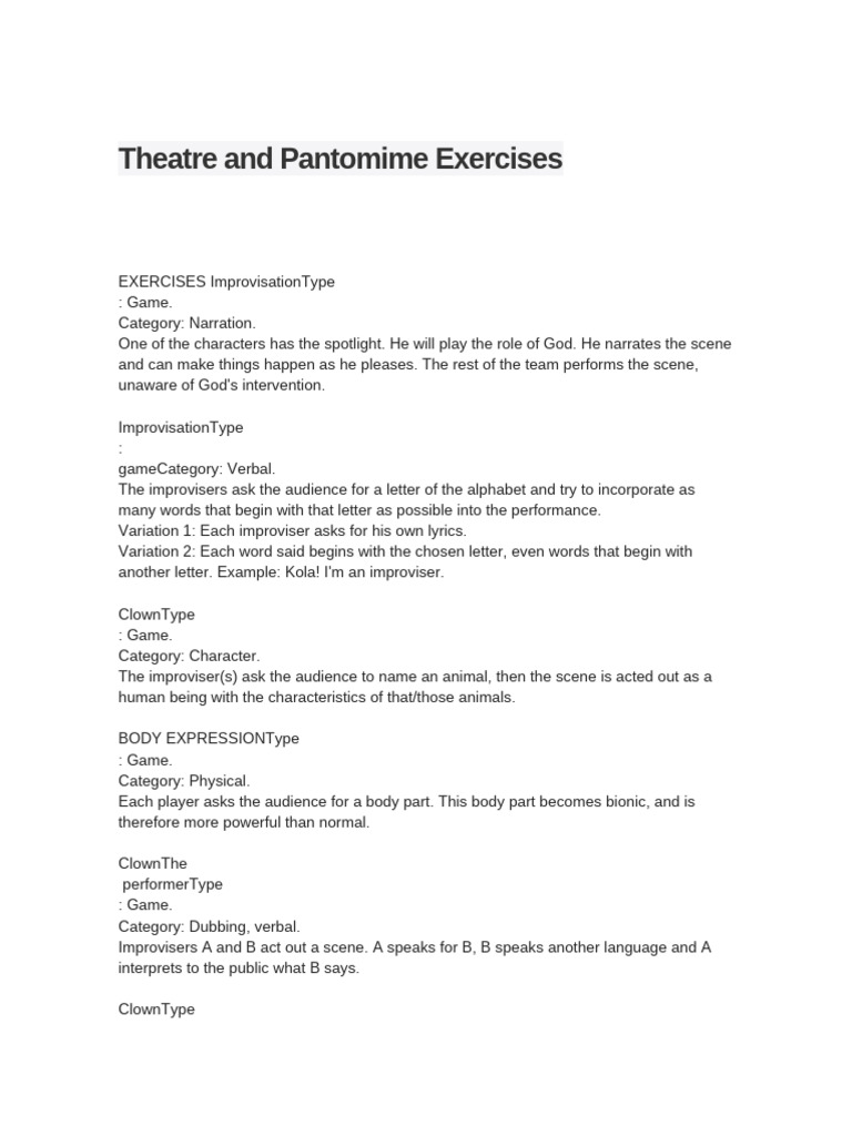 Theater and Pantomime Exercises | PDF | Senses