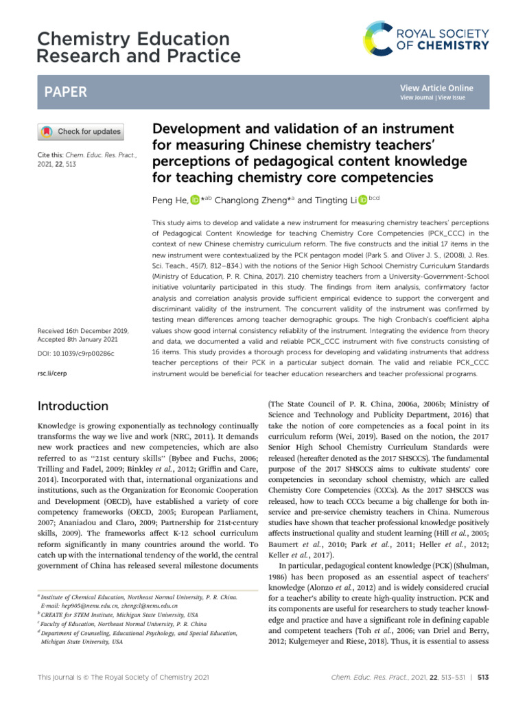 Peng He. Development and Validation of An Instrument | PDF | Validity ...