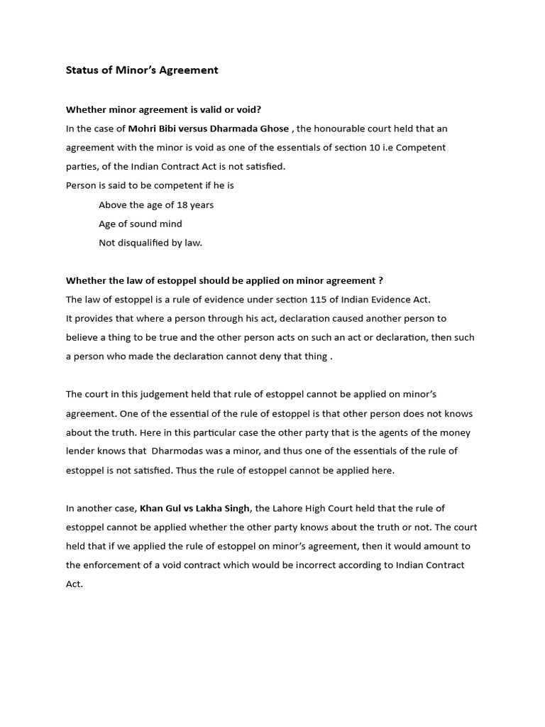 Validity of Minor's Agreements in India | PDF | Ratification ...