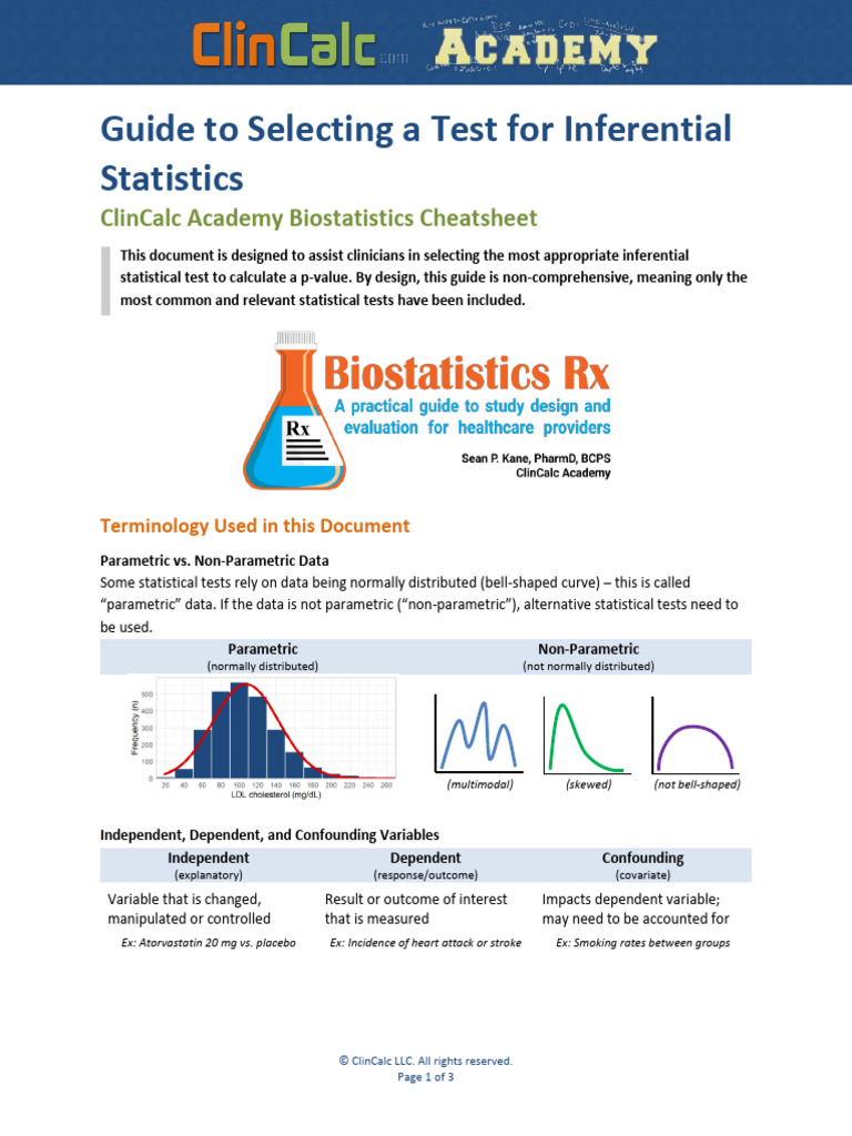BiostatisticsRx02_Inferential_Statistical_Test_Cheatsheet | PDF ...