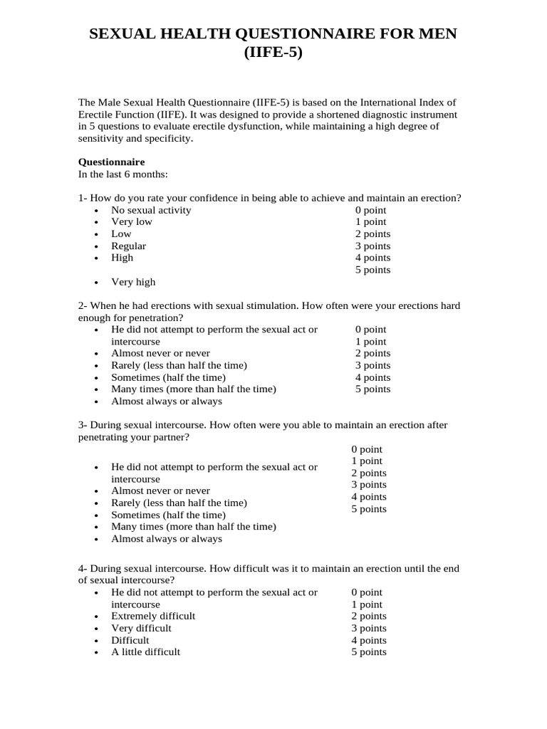 Sexual Health Questionnaire For Men | PDF | Orgasm | Sexual Intercourse