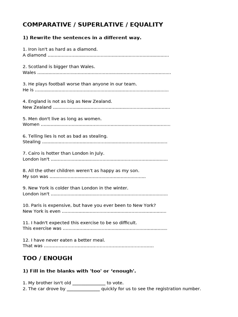 Comparative Superlative Equality & TooEnough | PDF