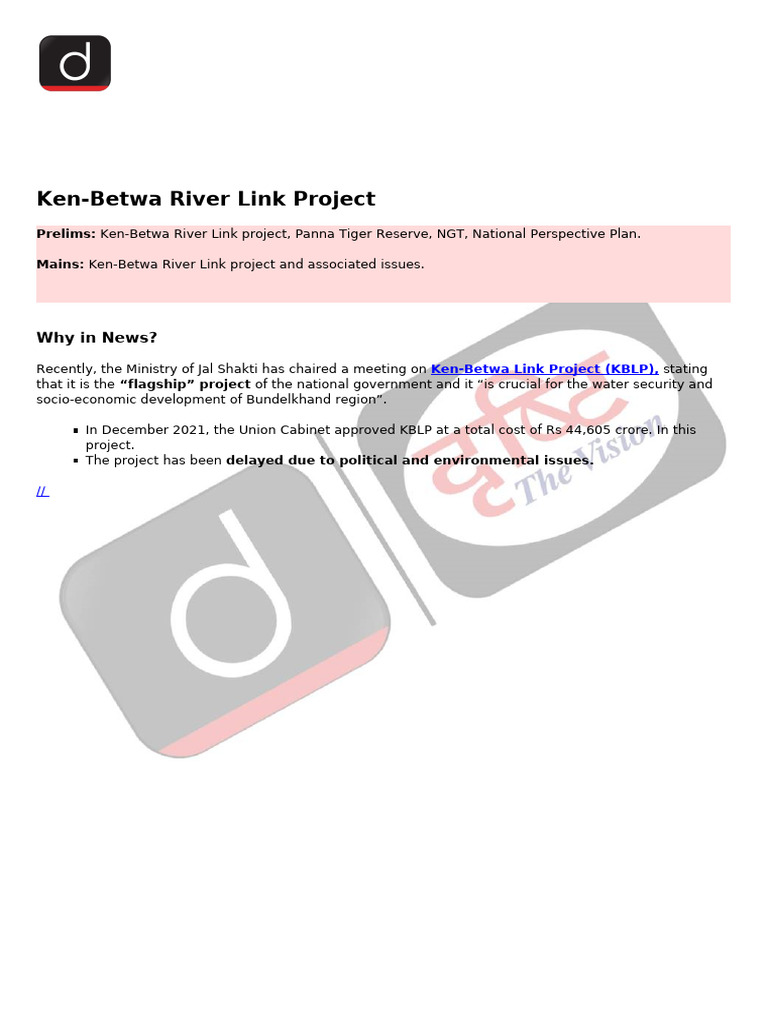Ken Betwa River Interlinking Project | PDF | Transparent Materials ...
