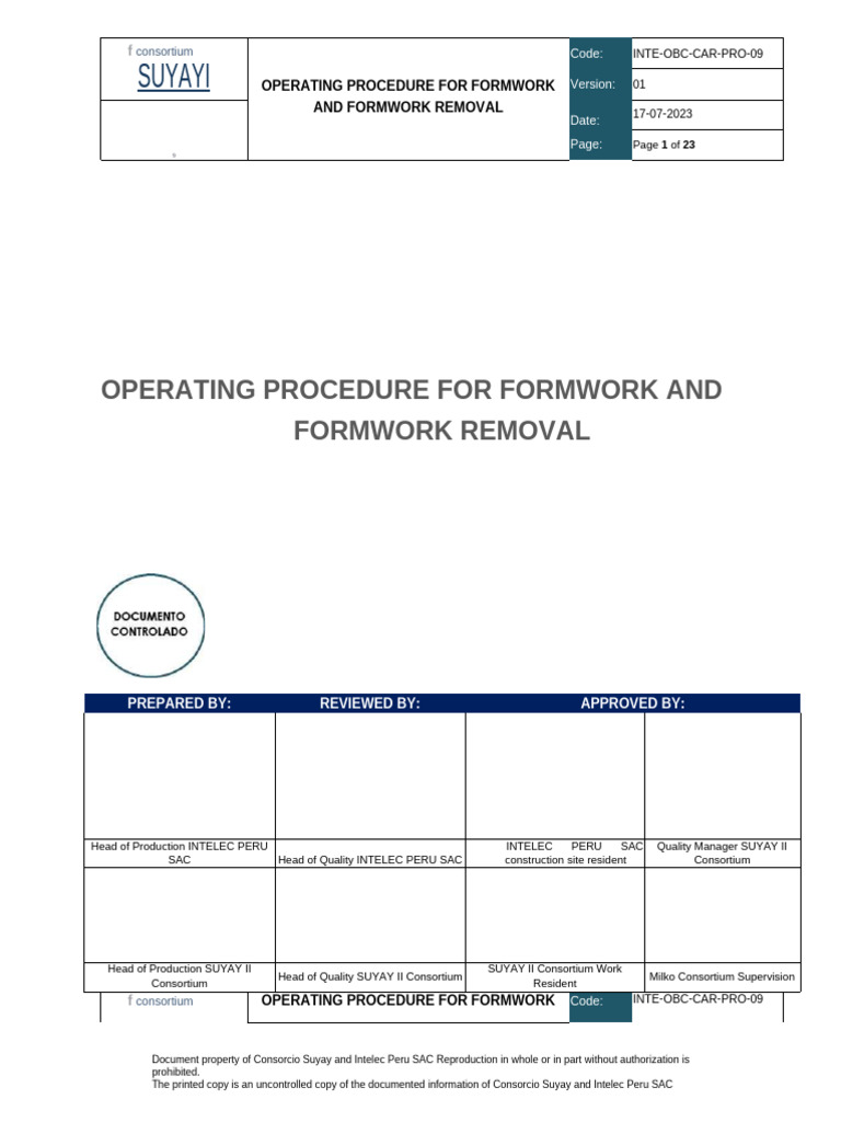 Operational Procedure For Formwork and Deformwork | PDF | Concrete ...