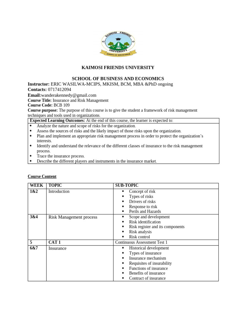 Insurance and Risk Management Course | PDF | Insurance | Risk