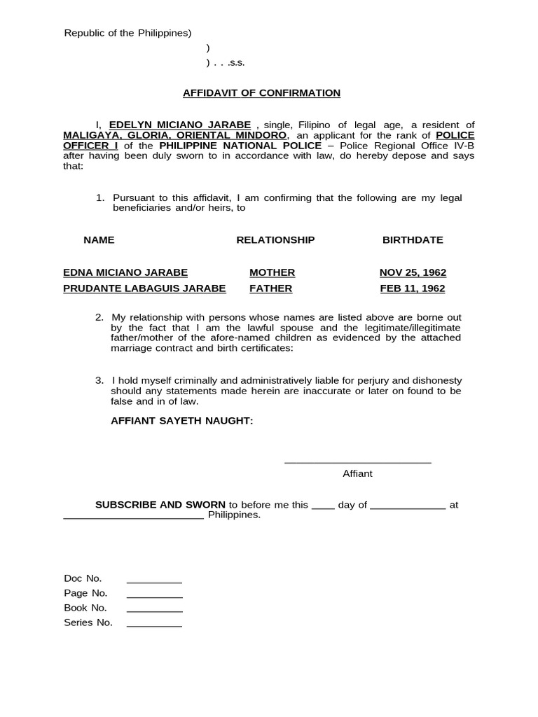 Affidavit of Confirmation | PDF