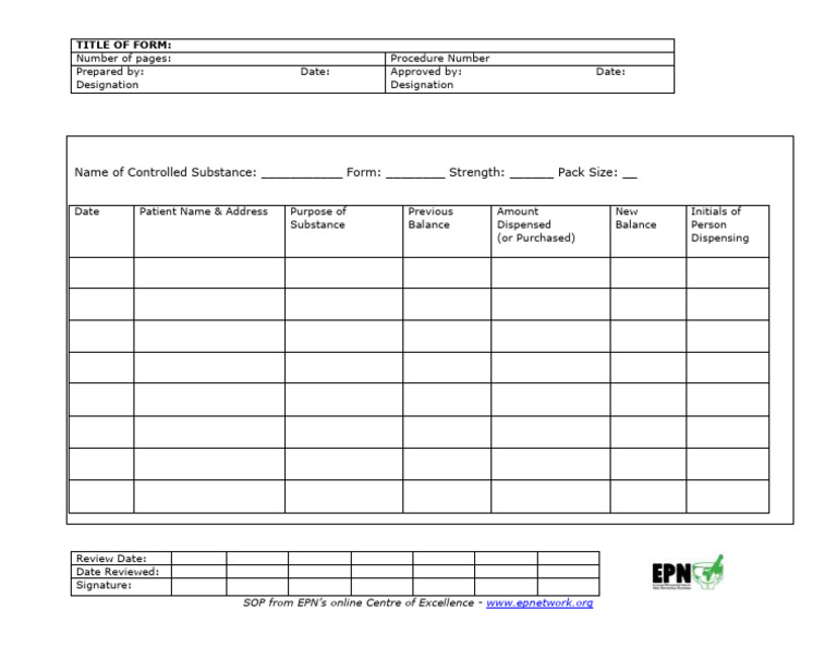 EPN_Controlled substances dispensing record_Form.cleaned | PDF