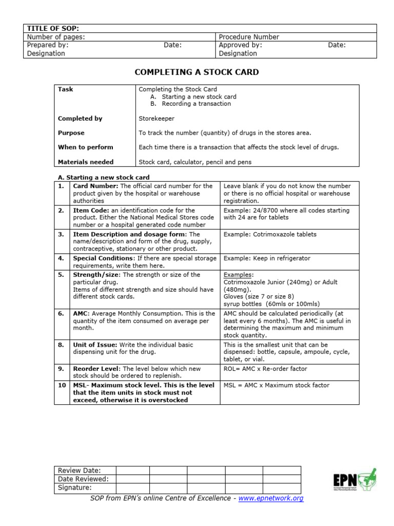 Stock Card Completion Guide | PDF