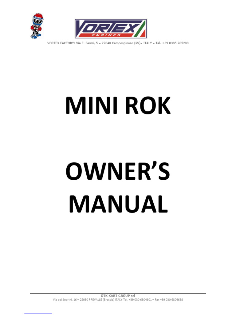 Vortex Mini Rok Engine Owner's Manual | PDF | Carburetor | Throttle