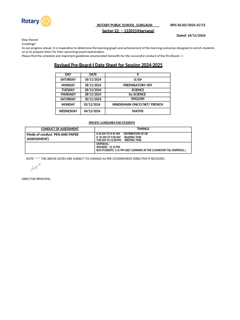 Pre-Board I Schedule 2024-25 RPS Gurgaon | PDF