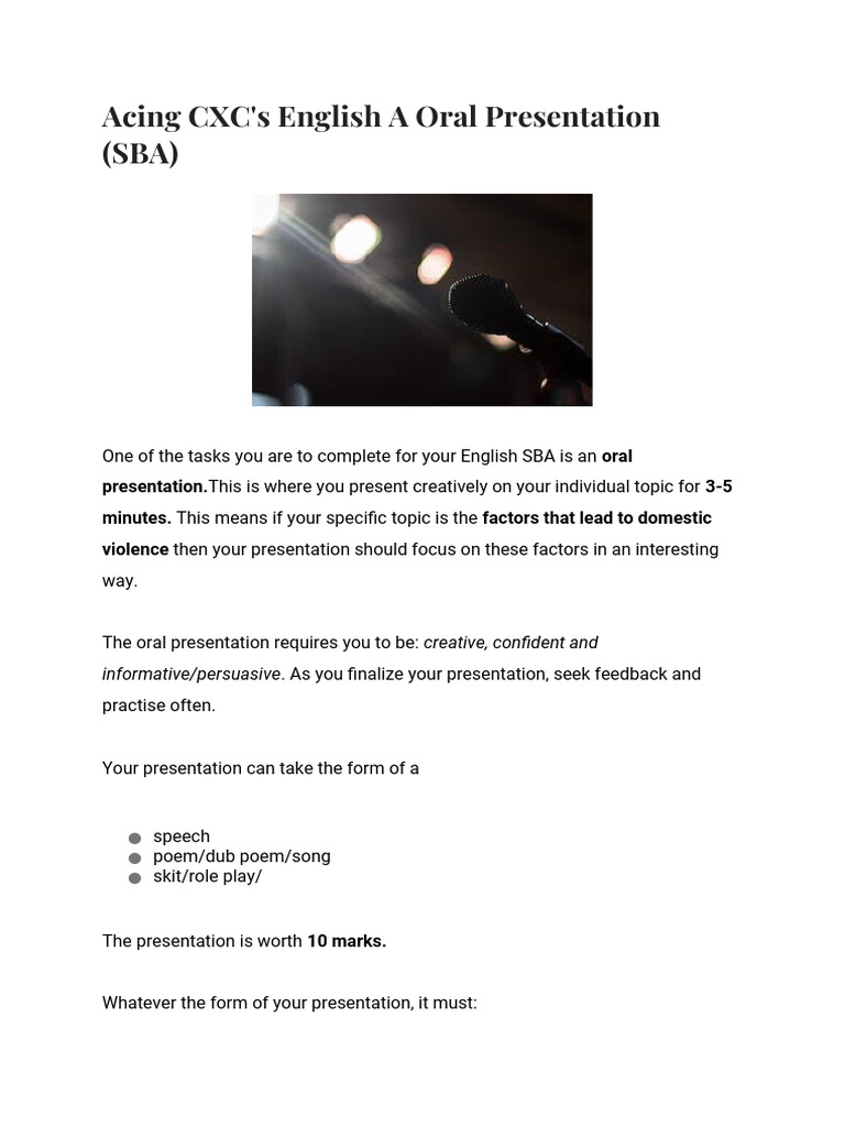 CSEC English A - Oral Presentation Notes Part 1 | PDF | Public Speaking ...