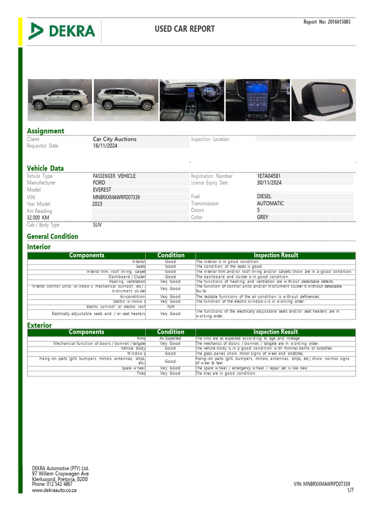 Ford Everest Dekra Report | PDF | Brake | Axle