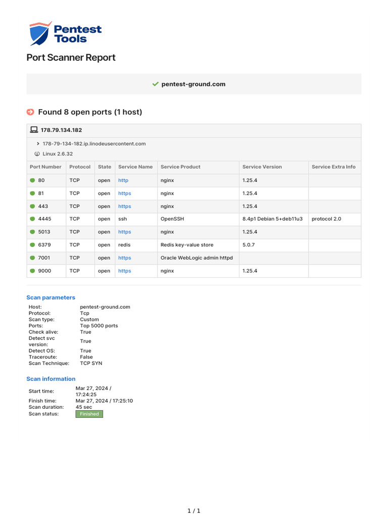 Port Scan Sample Report | PDF