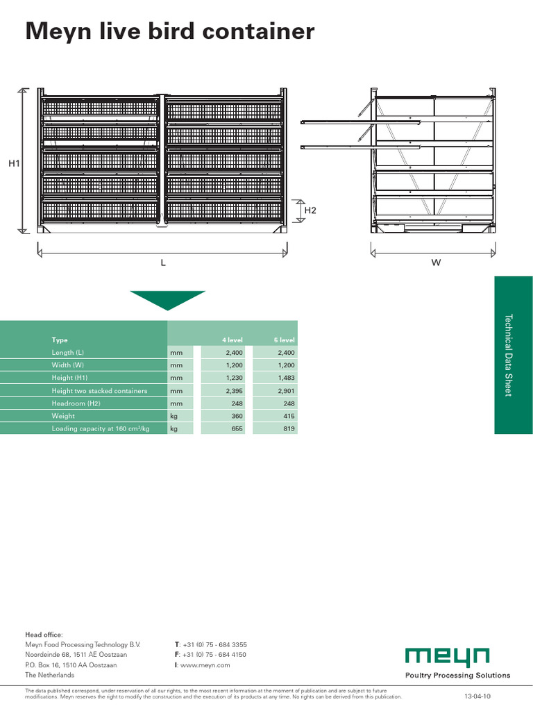 Meyn Live Bird Container Specs | PDF
