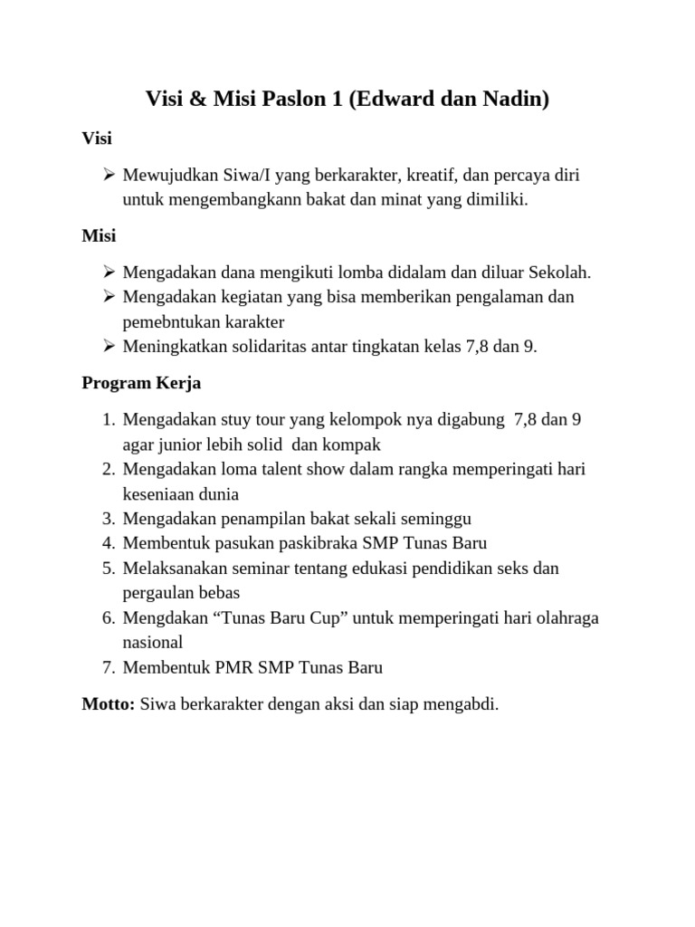 Visi Dan Misi Paslon Osis | PDF